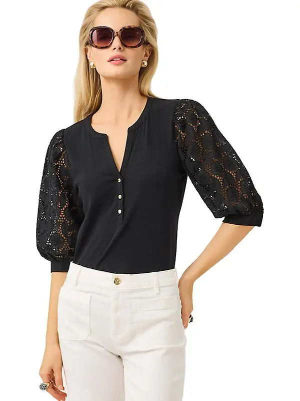 Lilly Pulitzer® Ronson Eyelet Knit Top - Noir