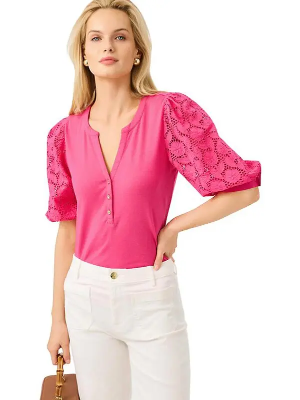 Lilly Pulitzer® Ronson Eyelet Knit Top - Pink Aster