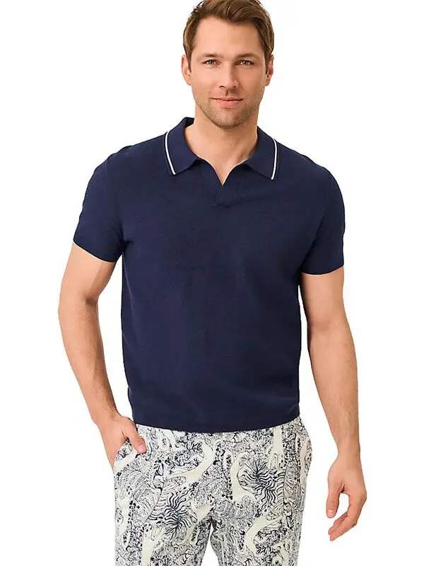 Lilly Pulitzer® Short Sleeve Polo Sweater With Contrast Tipping - Navy
