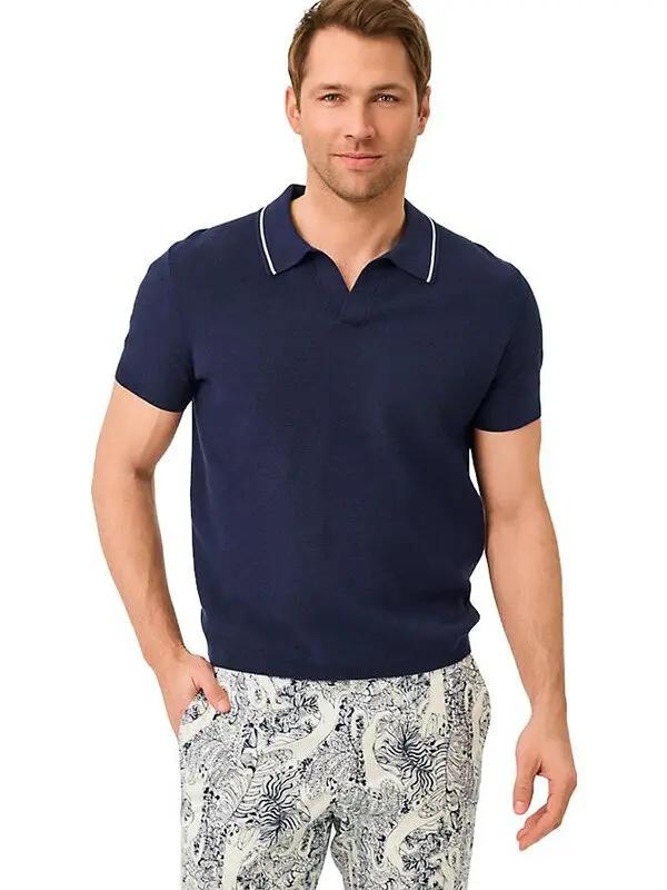 Lilly Pulitzer® Short Sleeve Polo Sweater With Contrast Tipping - True Navy