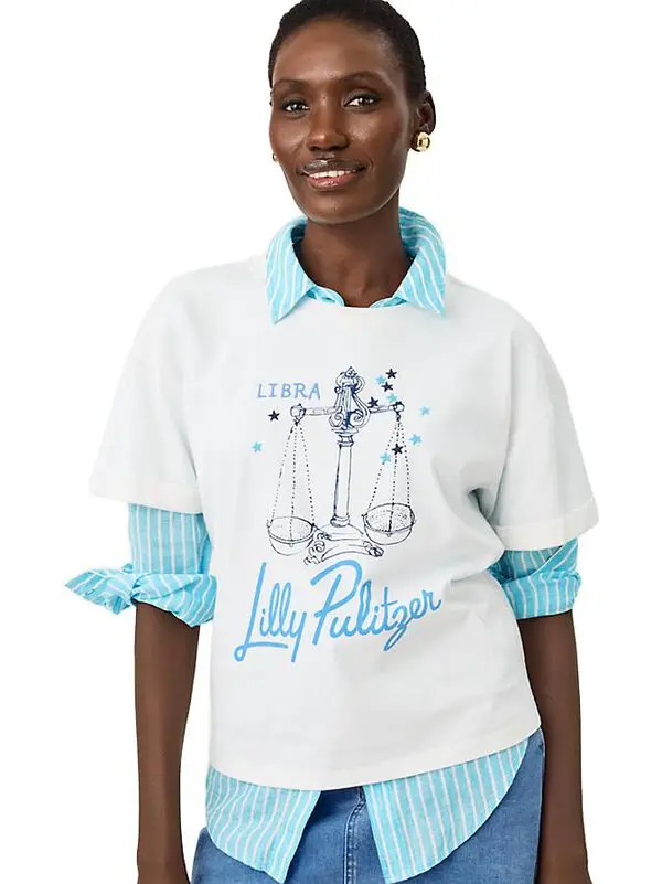 Lilly Pulitzer® Stella Cancer Zodiac Embroidered T-shirt - Multi Libra Graphic
