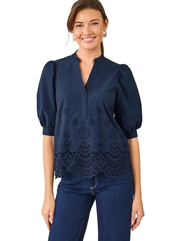 Lilly Pulitzer® Mialeigh Puff Sleeve Blouse - Navy