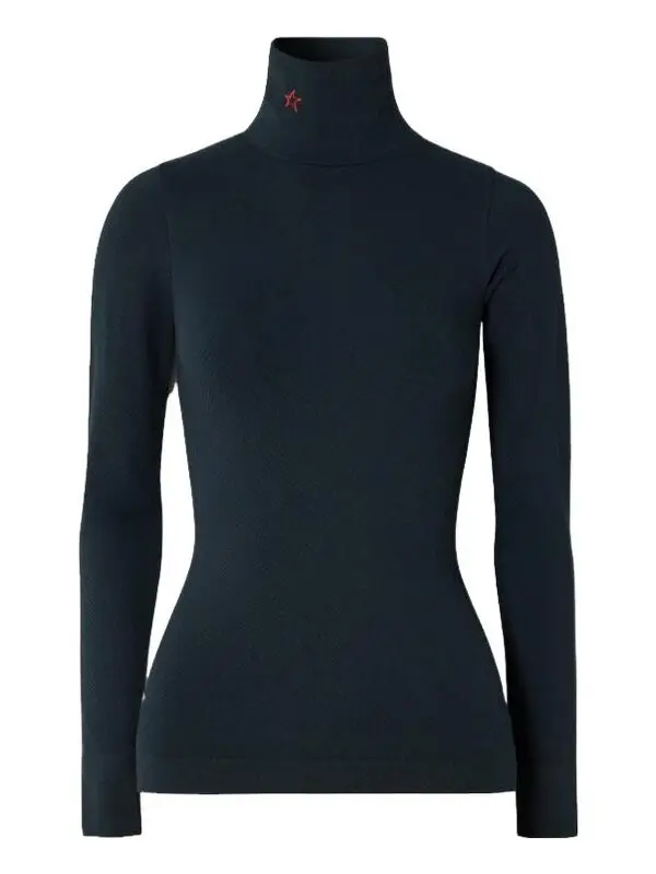 Perfect Moment Ribbed Modal Blend Turtleneck Thermal Top - Black