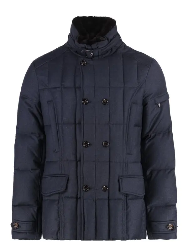 MOORER Siro-l Quilted Double-breasted Jacket - Blu Grey