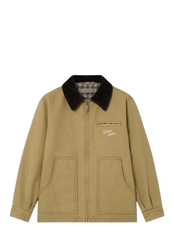 GOLDEN GOOSE Logo-embroidered Corduroy-collar Jacket - Beige