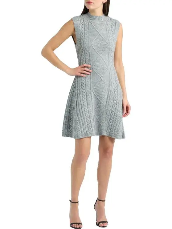 Eliza J Sleeveless Mock Neck Cable Knit Sweater Dress - Grey