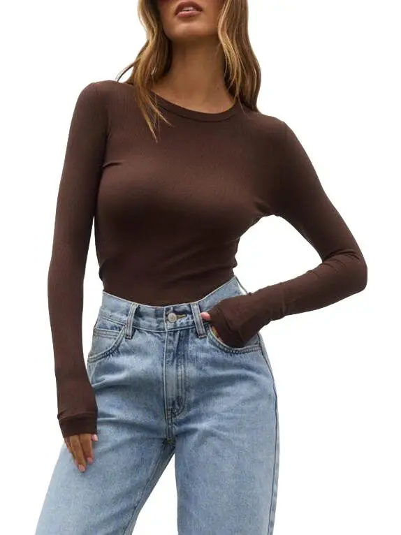 BAYSE Nyla Long Sleeve T-shirt - Espresso