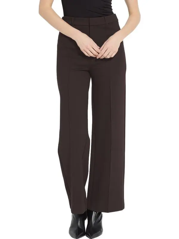 Lyssé Nadia Zip Front Wide Leg Ponte Trousers - Double Espresso