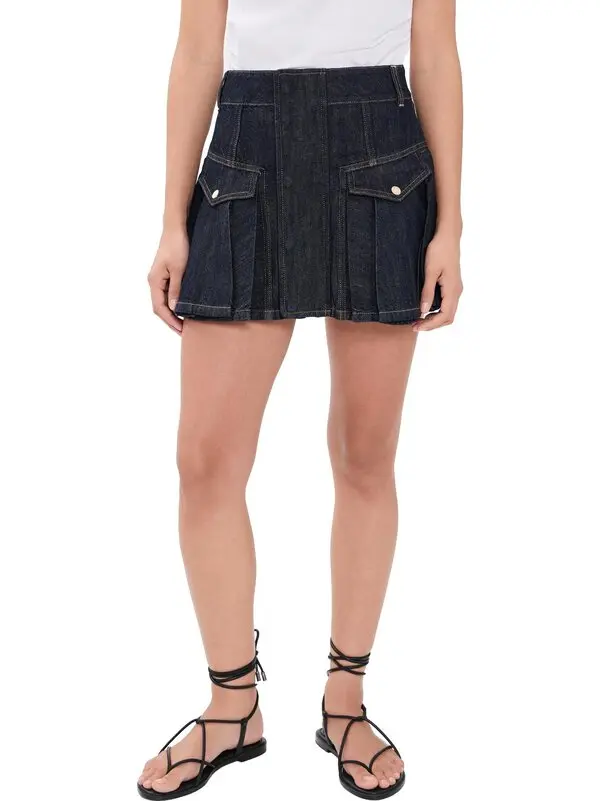 Alice + Olivia Trinity Denim Ruffle Skirt - Dark Rinse