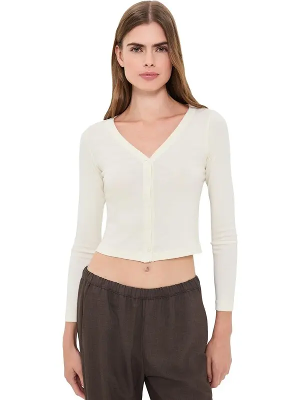 Enza Costa Supima Cotton V-neck Cropped Cardigan - Cloud