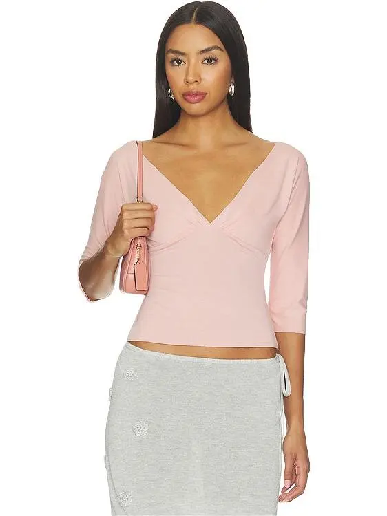 With Jéan Lana Top 3/4 Sleeve V-neck Jersey Top - Pink