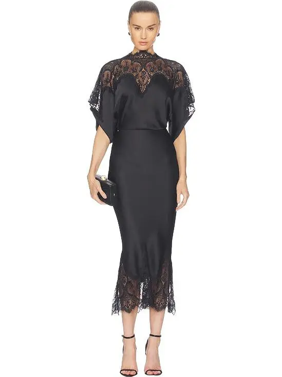 Norma Kamali Reverse Obie Midcalf Dress With Lace - Black