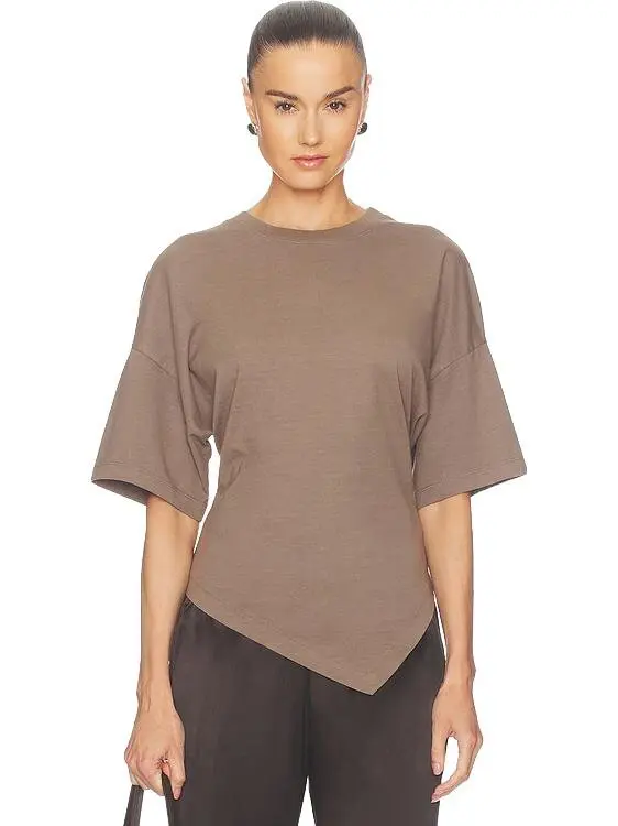 Enza Costa Supima Structured Jersey Assymetrical Tee In Tan - Walnut