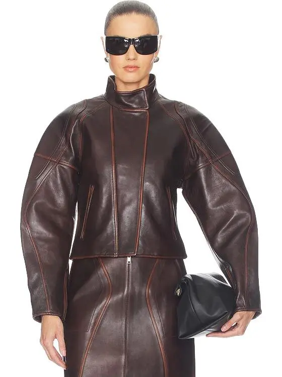 Helmut Lang Leather Jacket In Brown - Saddle