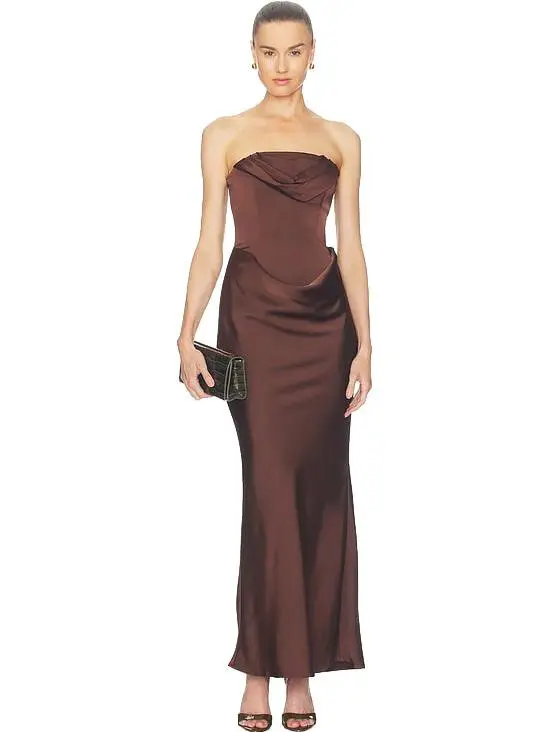 ROTATE BY BIRGER CHRISTENSEN Corsage Long Dress In Brown - Chicory Coffee