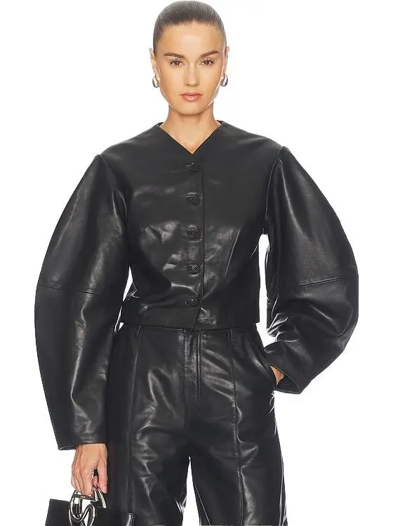 ROTATE BY BIRGER CHRISTENSEN Fitted Leather Jacket - Black