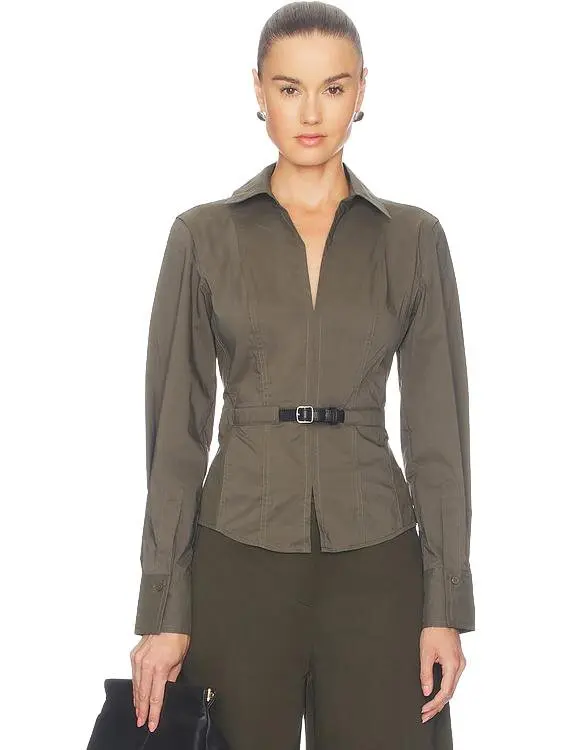Simkhai Belted Shirt - Dark Olive