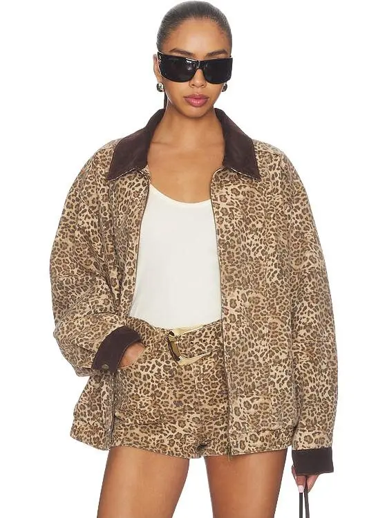 Show Me Your Mumu Carter Bomber Jacket In Brown - Mod Leopard Denim