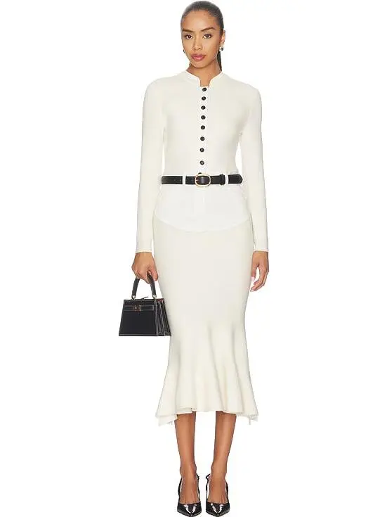 SELF-PORTRAIT Knit Denim Insert Midi Dress - Cream