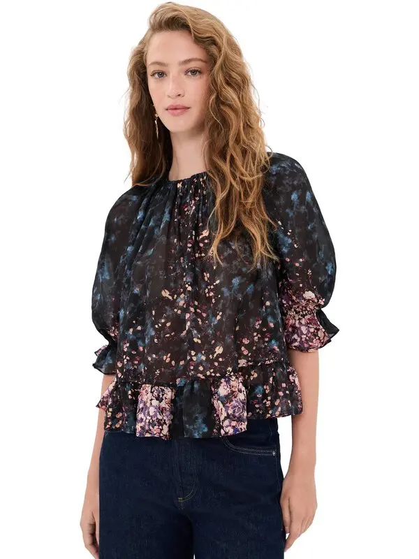 Ulla Johnson Elise Short Sleeve Silk Blouse - Eclipse