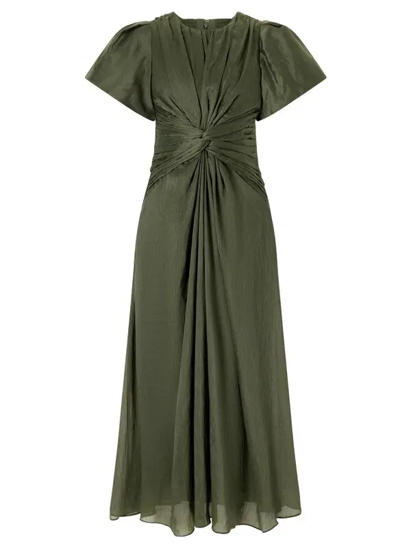 Aje Movement Gathered Lyocell And Linen-blend Midi Dress - Green