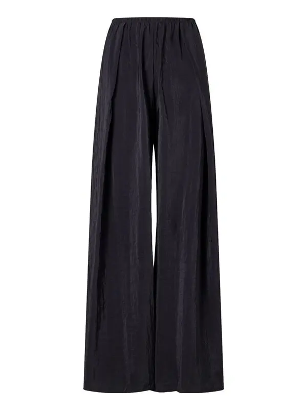 LA LIGNE Pleated Crinkle Satin Wide-leg Pants - Black