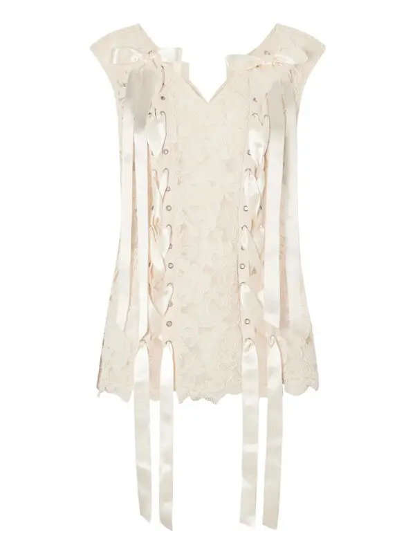 Simone Rocha Lace And Ribbon Detail Top - Neutrals