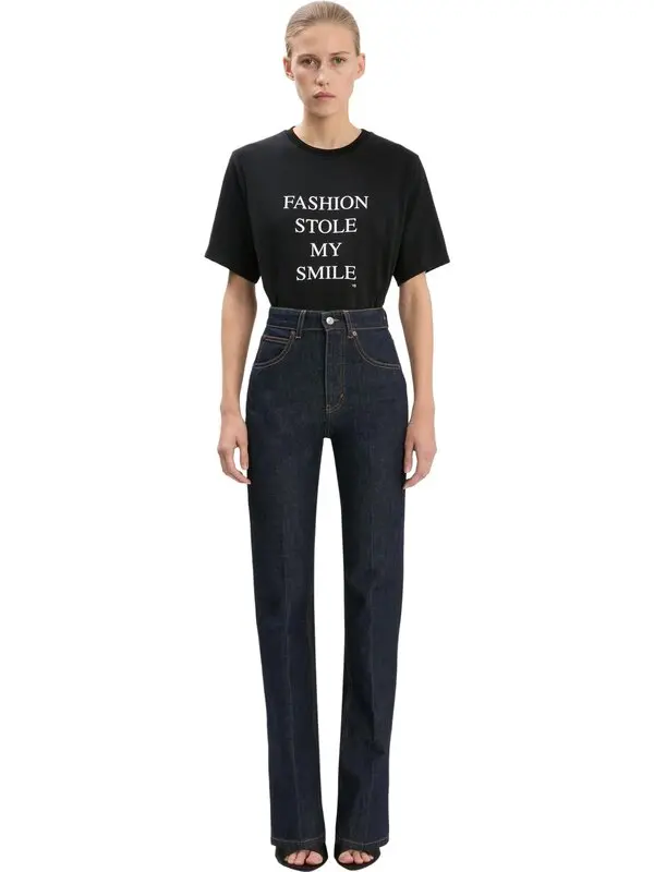 Victoria Beckham Fashion Stole My Smile' Slogan T-shirt - Black