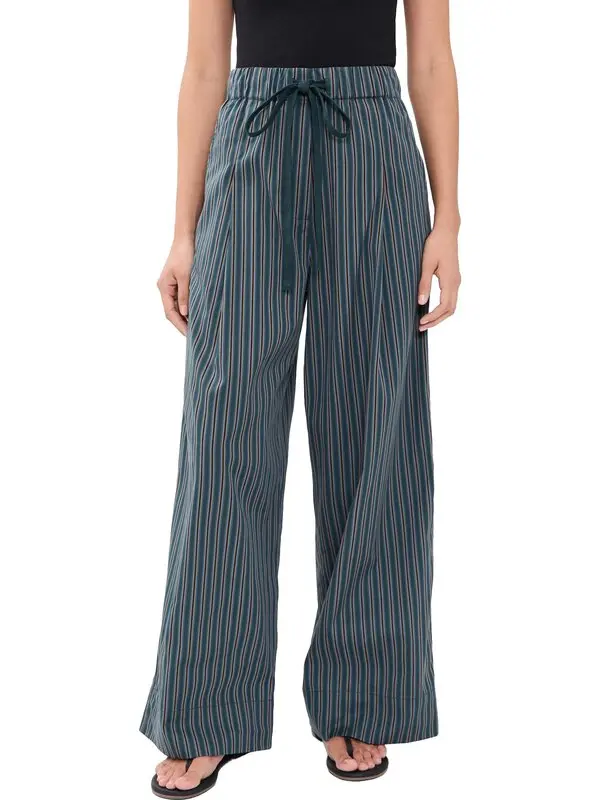 A.L.C. James Wide Leg Striped Poplin Pants - Carbon Blue Multi