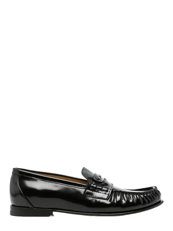 Fendi Leather Gathered Loafers - Black