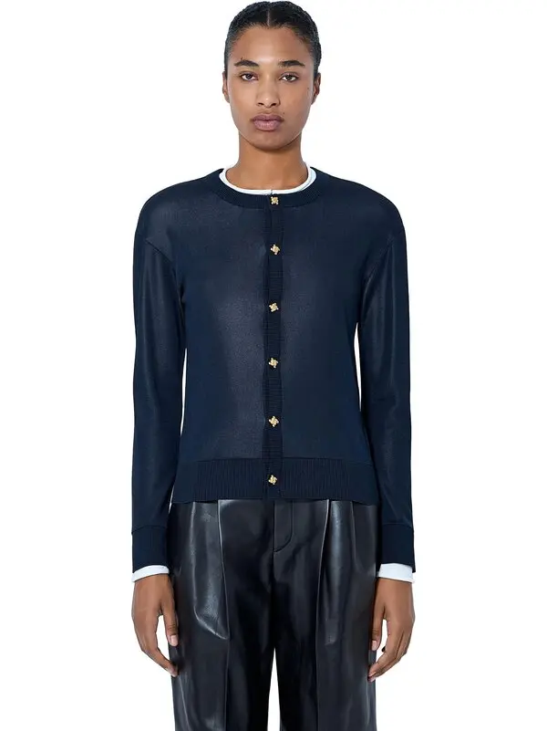 Bottega Veneta Silk Double Knit Cardigan - Blue