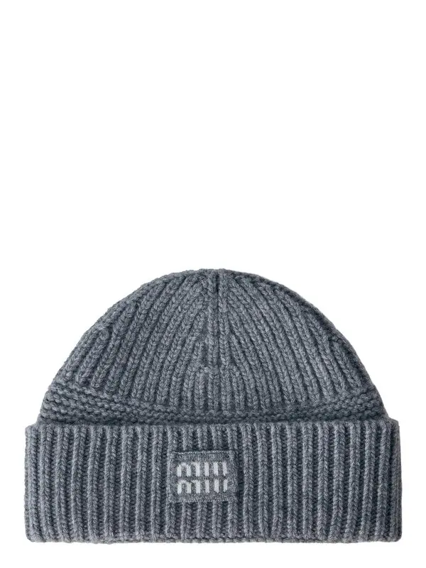 Miu Miu Logo-patch Wool Beanie - Gray
