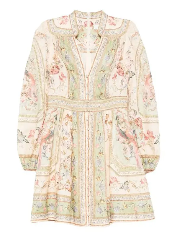 Zimmermann Floral Print Linen Dress - Cream