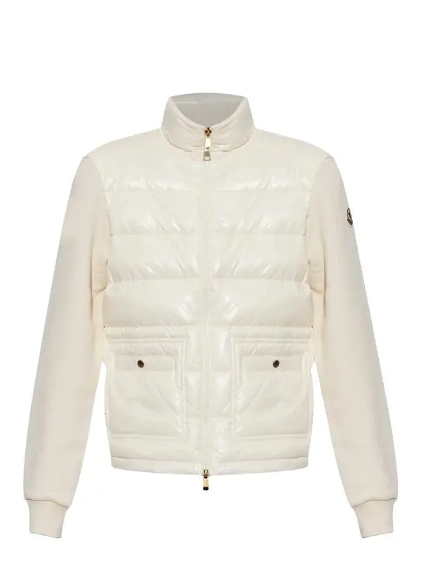 Moncler Quilted Zip-up Jacket With Logo Patch - White