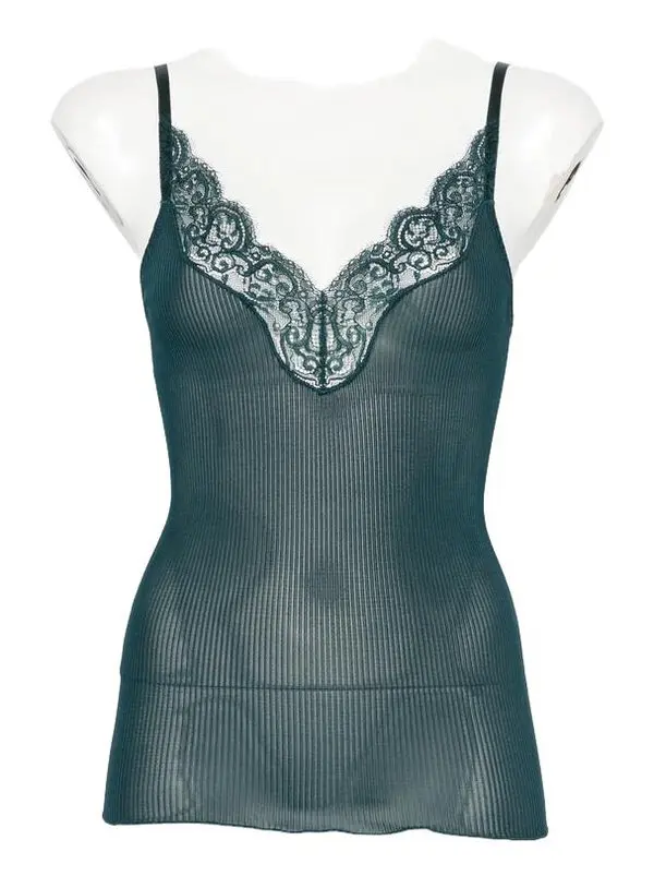 Saint Laurent Ribbed Lace Trim Camisole - Cream