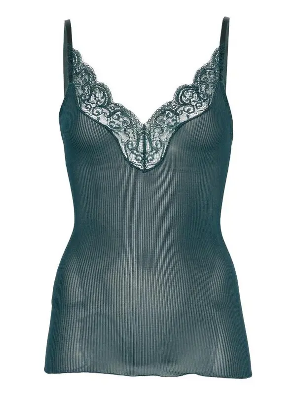 Saint Laurent Ribbed Lace Trim Camisole - Cream
