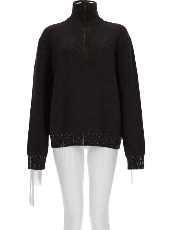 MAISON MARGIELA Wool Blend Quarter Zip Sweater - Brown