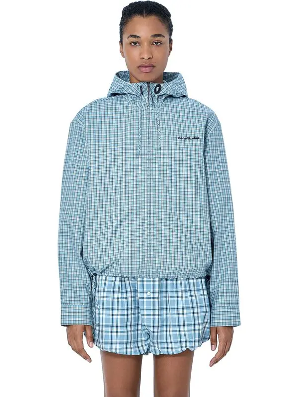 Acne Studios Checked Drawstring Hooded Jacket - Blue