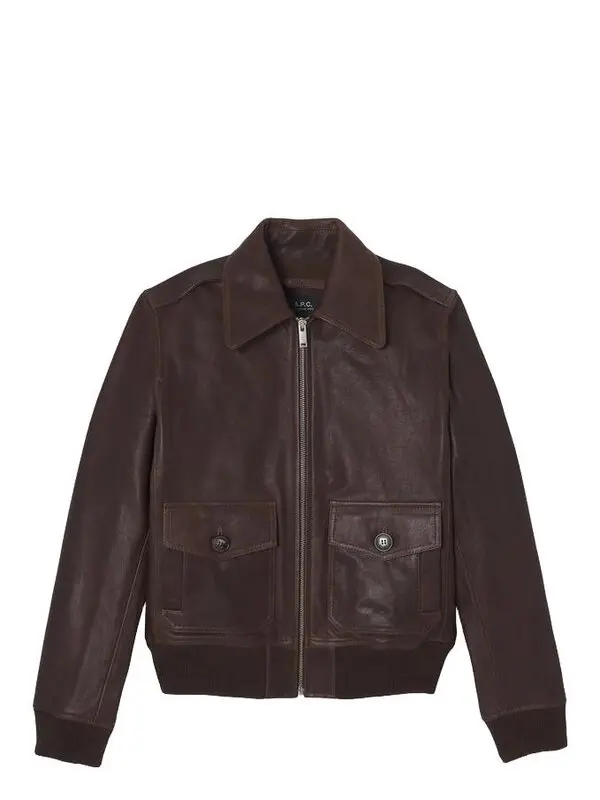 A.p.c. Leather Bomber Jacket - Brown