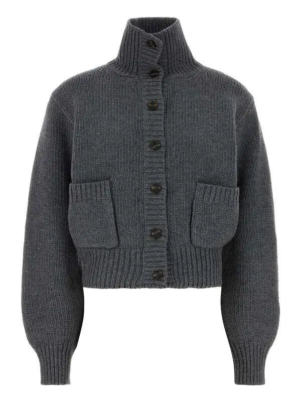 Magda Butrym Grey Wool Cardigan With Lace Trim - Gray
