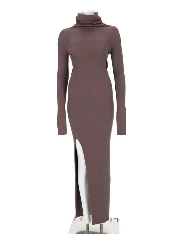Rick Owens Ribbed Turtleneck Maxi Dress With Side Slit - Pink