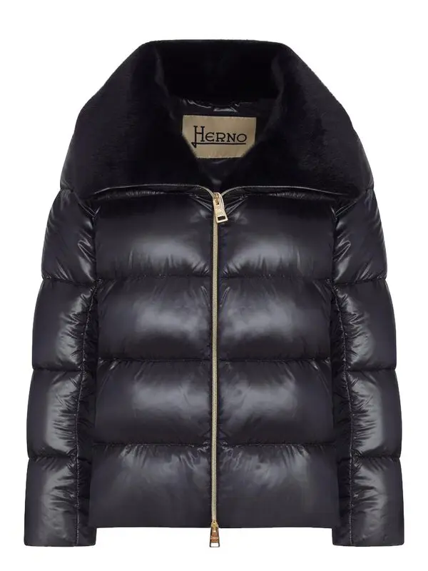 Herno Shiny Down Jacket With Fur Collar - Black