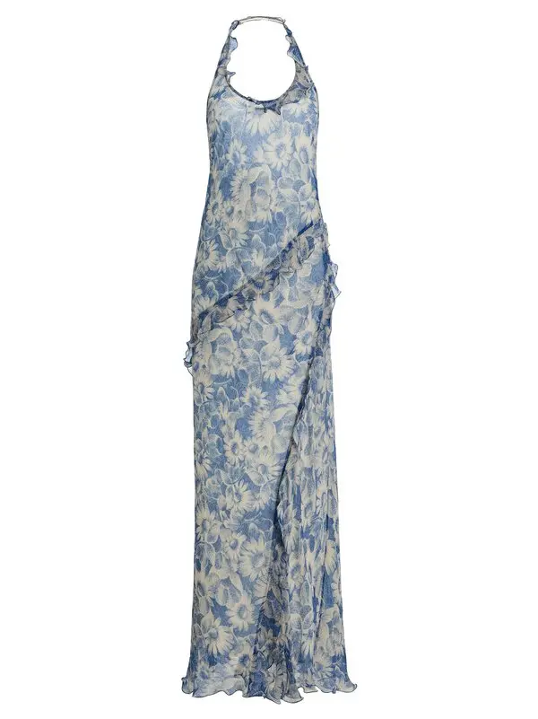 SIR. Lilia Halter Chiffon Maxi Dress - Blue