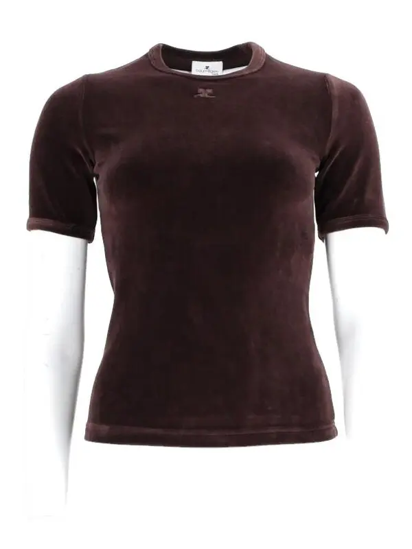 COURREGES T-shirt In Velluto - Brown