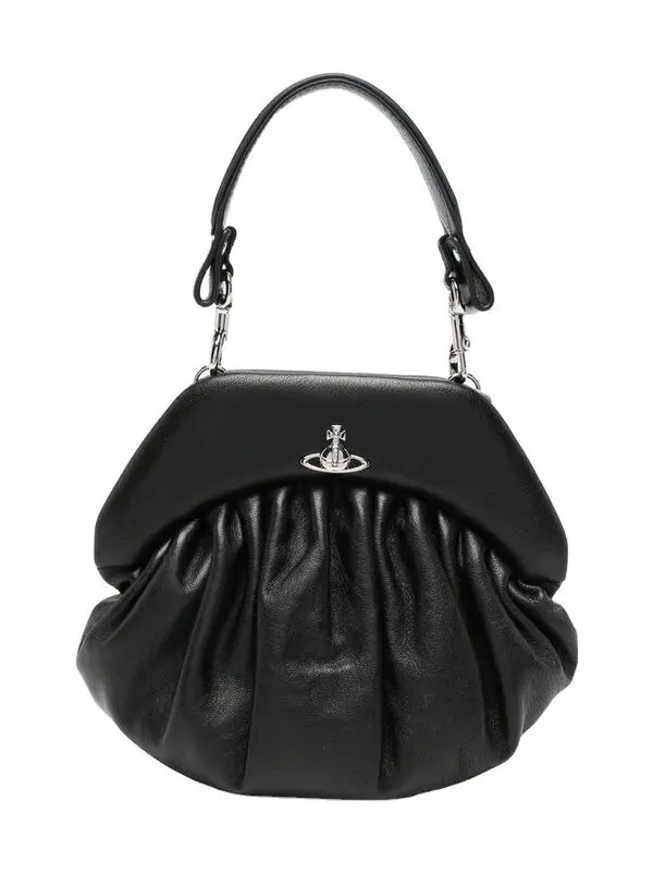 VIVIENNE WESTWOOD Leather Ruched Clutch With Orb Plaque And Chain Strap - Black