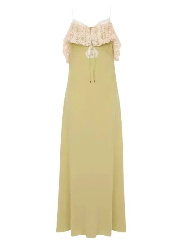 Chloé Silk Lace Trim Maxi Dress - Green