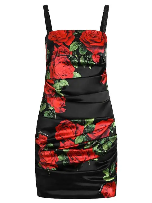 Dolce & Gabbana Floral Print Ruched Dress - Black