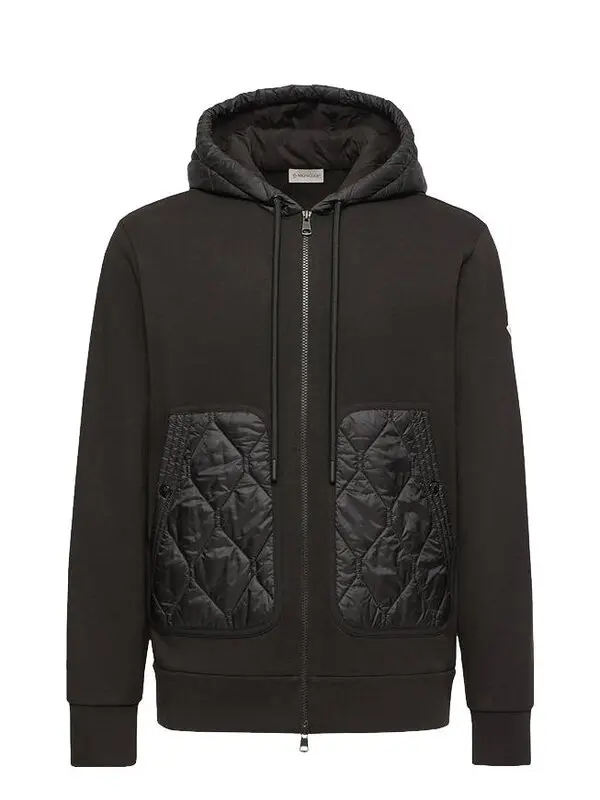 Moncler Zip-up Hooded Jacket With Quilted Panels - Black