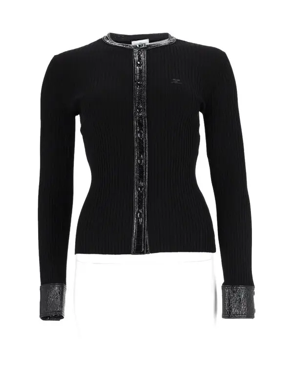 COURREGES Ribbed Cardigan With Embellished Trim - Black