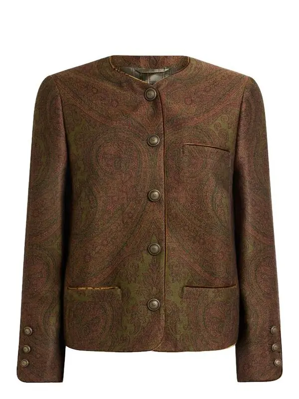 Etro Cropped Paisley Jacquard Jacket With Velvet Trim - Brown